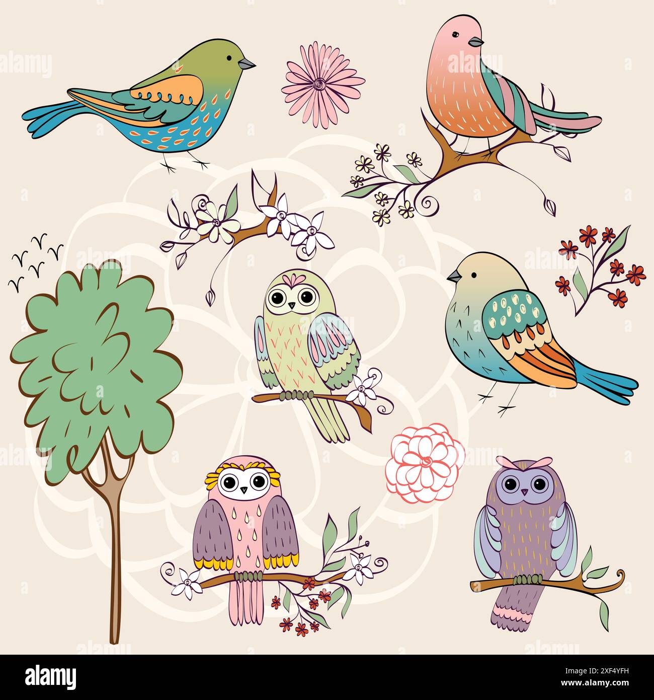 hand drawn set of birds and owls Stock Vector Image & Art - Alamy