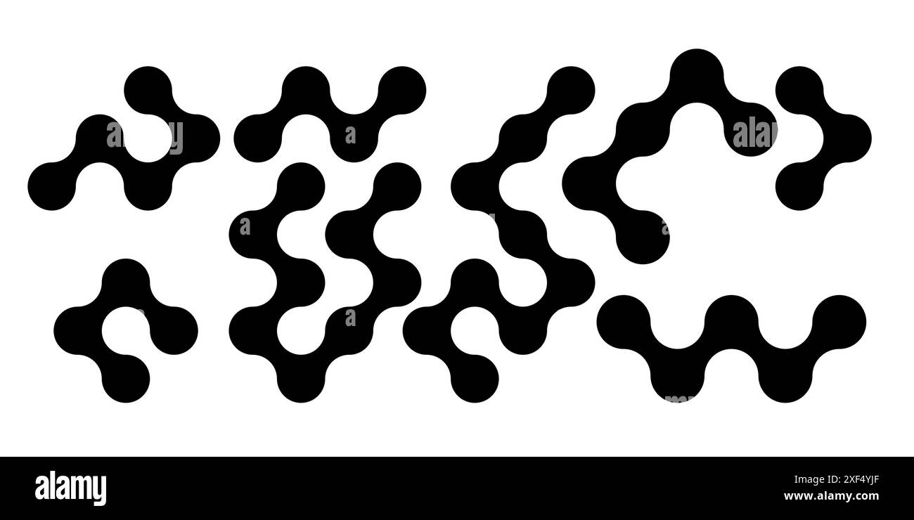 Meta balls collection. Connected morph dots. Liquid blobs fluid set. Rounded design elements for ...