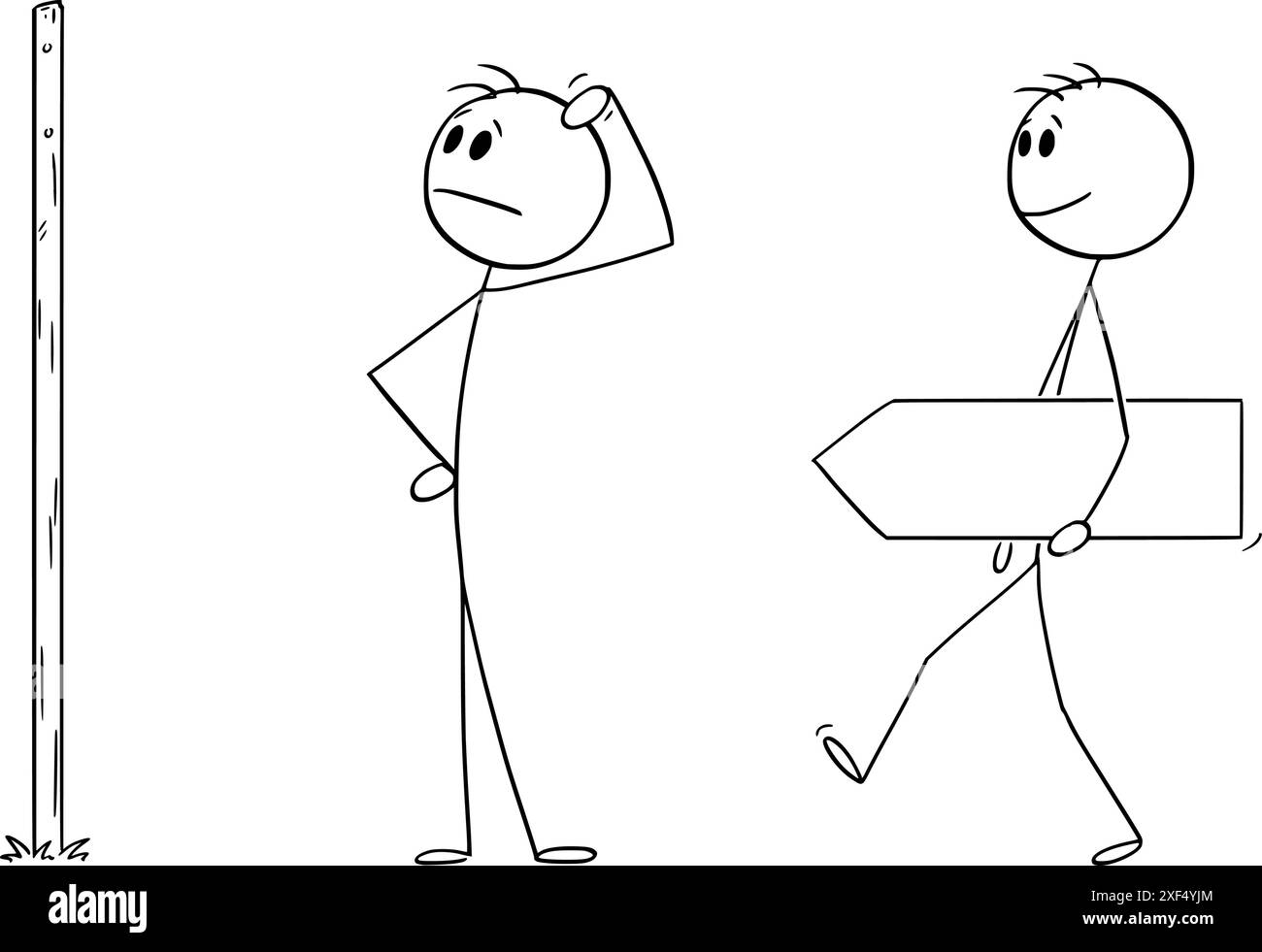 Arrow or sign is missing on the traffic pole , vector cartoon stick ...