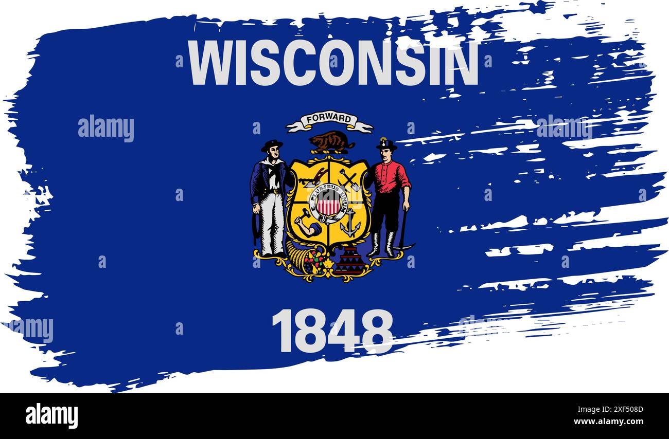 Wisconsin US flag, wide brush stroke on transparent background, vector ...