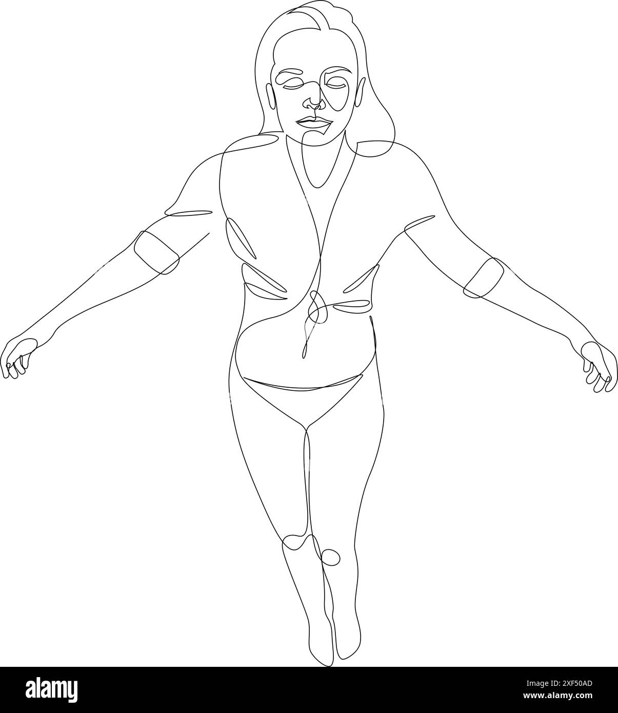 Calm woman levitates in the air - one continuous line drawing. Vector ...