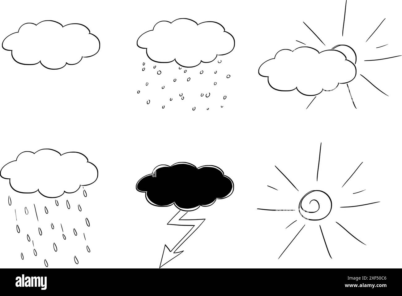 Set of weather icons, cloud, Sun, storm and rain, vector cartoon ...