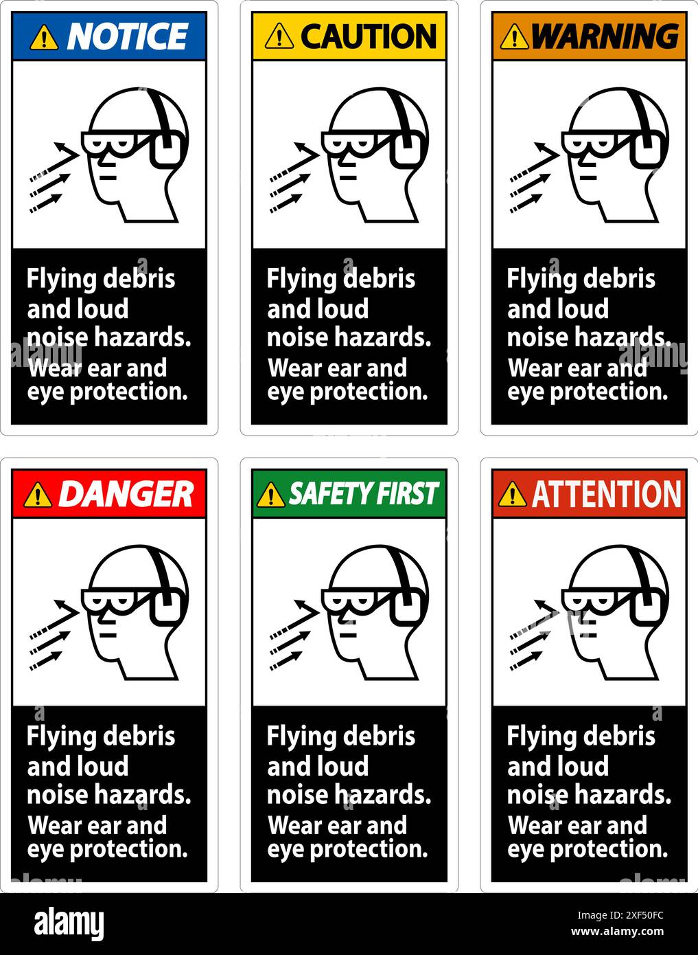 A warning sign depicting the necessity of wearing ear and eye ...