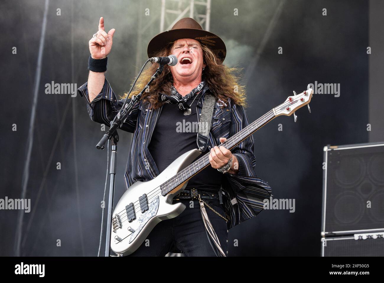 Pat Badger of Extreme playing live on stage in Norway on 27 June 2024 ...