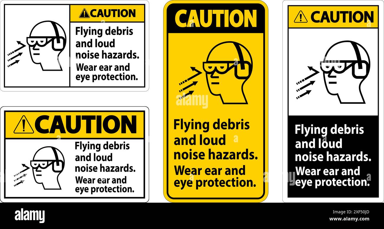A Caution sign depicting the necessity of wearing ear and eye ...