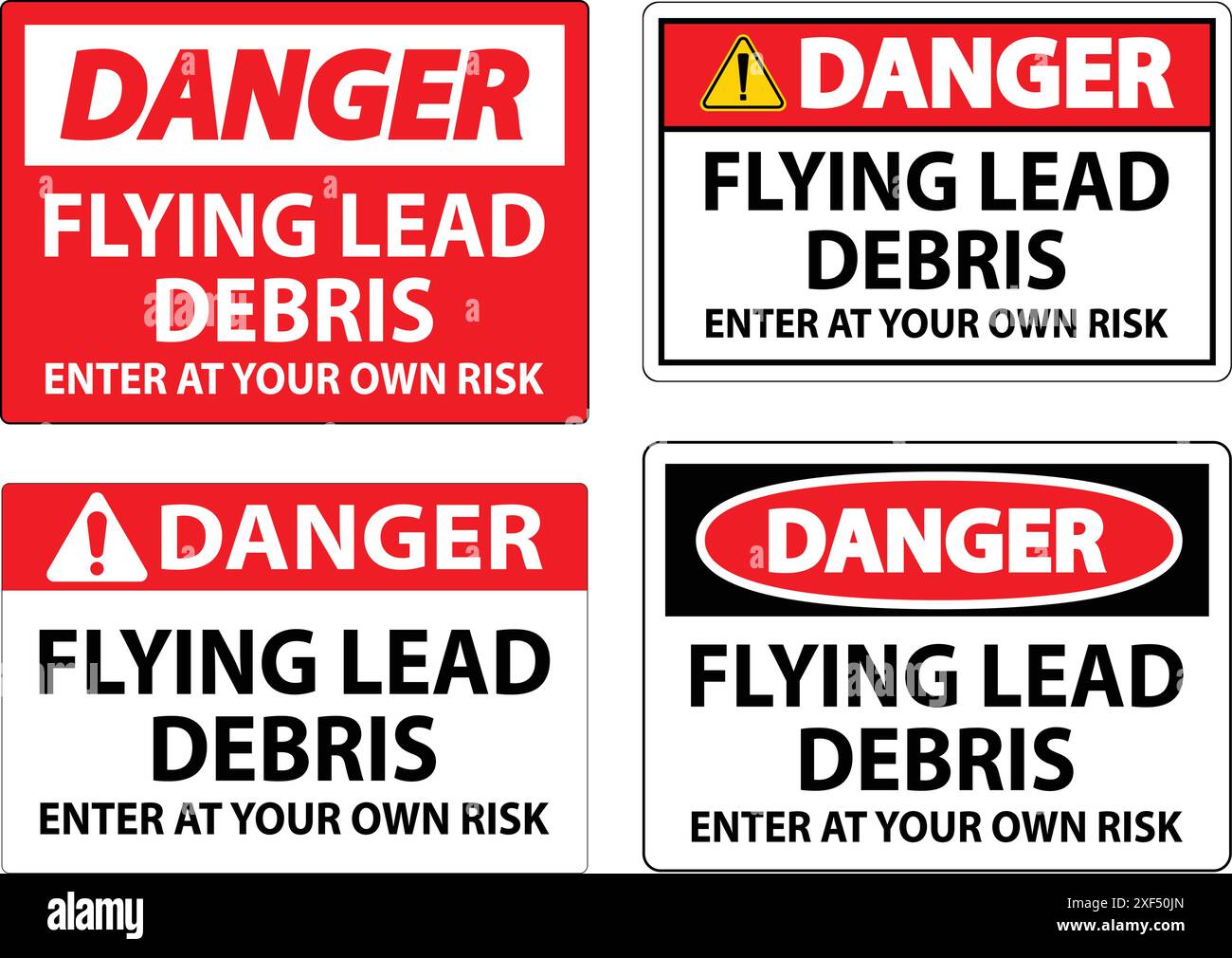 Danger sign warning about the dangers of flying lead debris, indicating ...