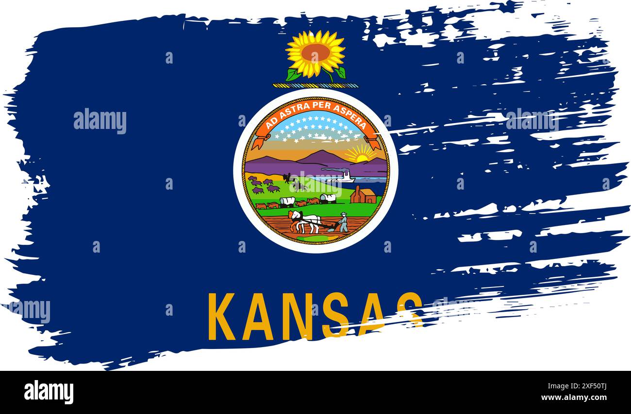 Kansas US flag, wide brush stroke on transparent background, vector ...