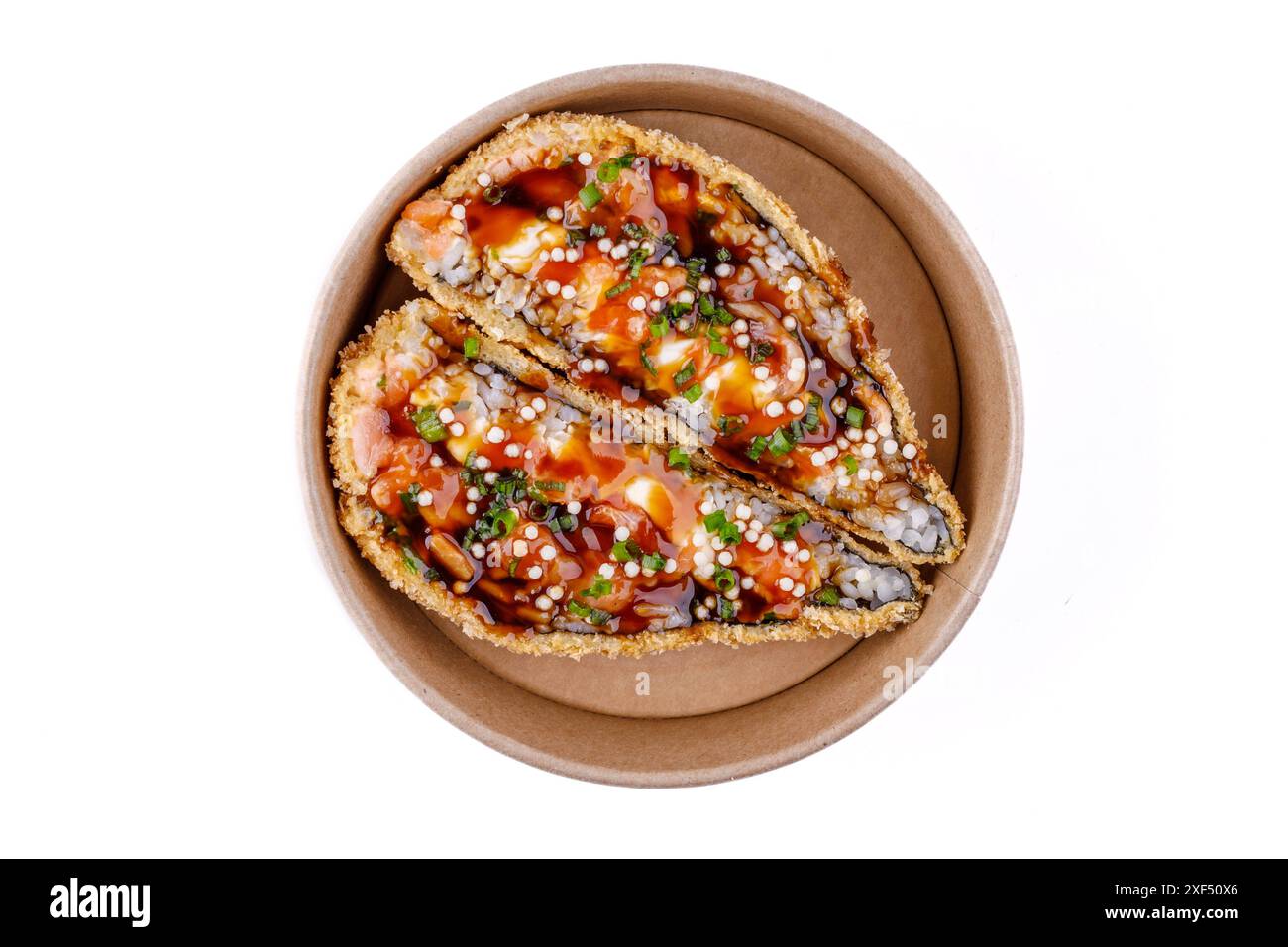 Fried hand roll Temaki in panko breadcrumbs on a white background 1 ...