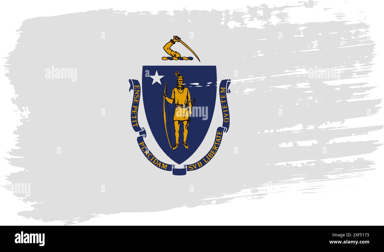 Massachusetts US flag, wide brush stroke on transparent background ...