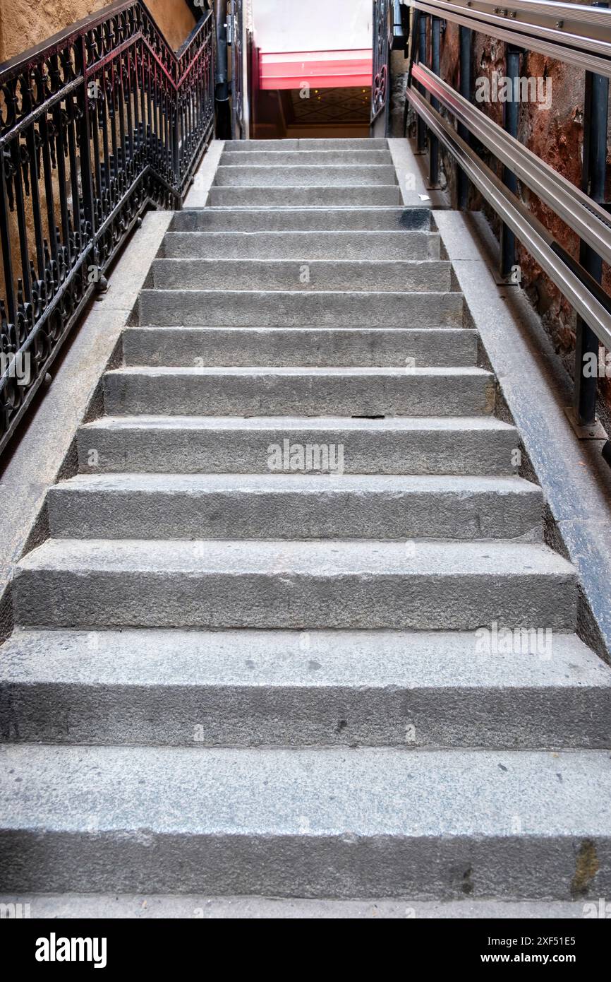 Outdoors stone stair background texture. Close up view of empty ...
