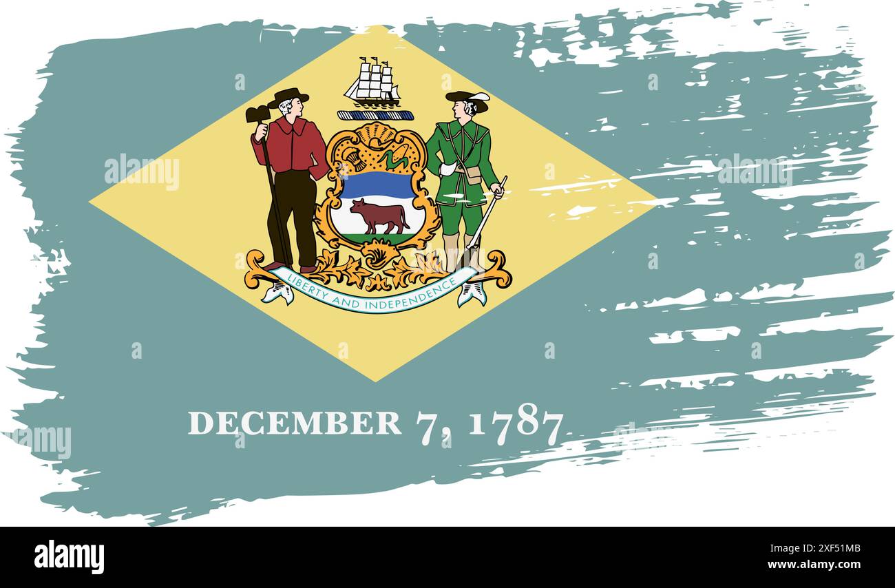 Delaware US flag, wide brush stroke on transparent background, vector ...