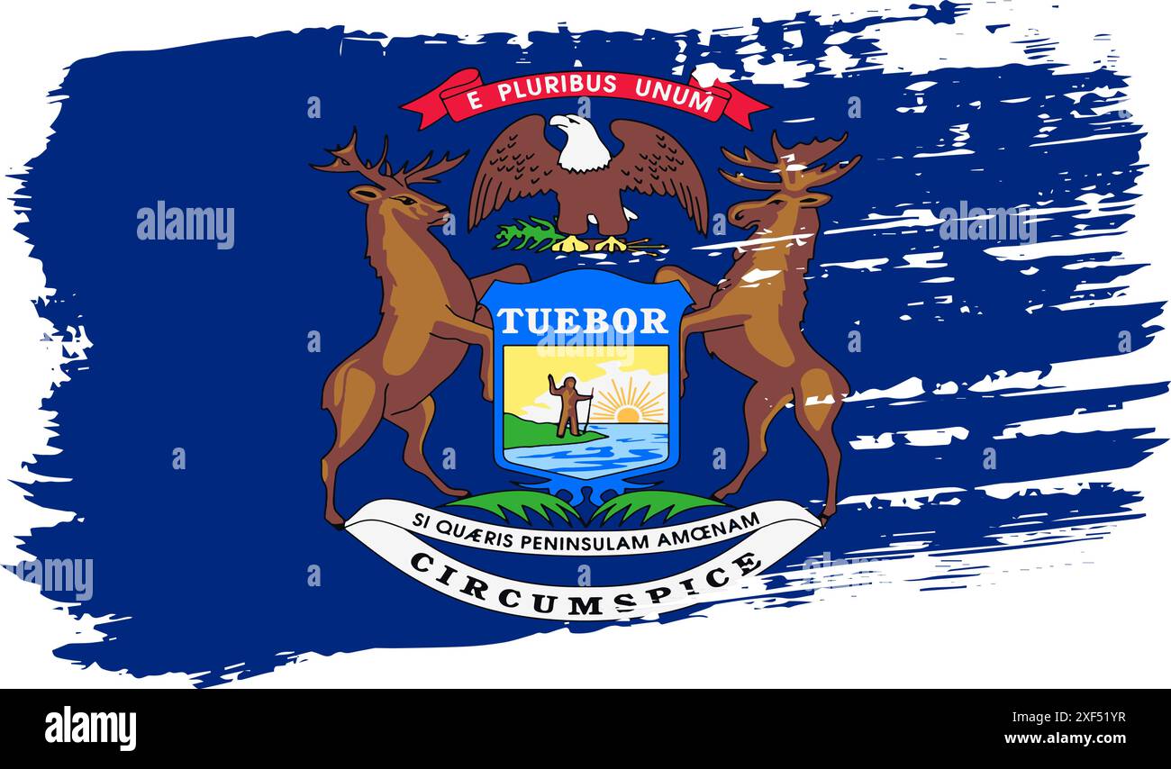 Michigan US flag, wide brush stroke on transparent background, vector ...