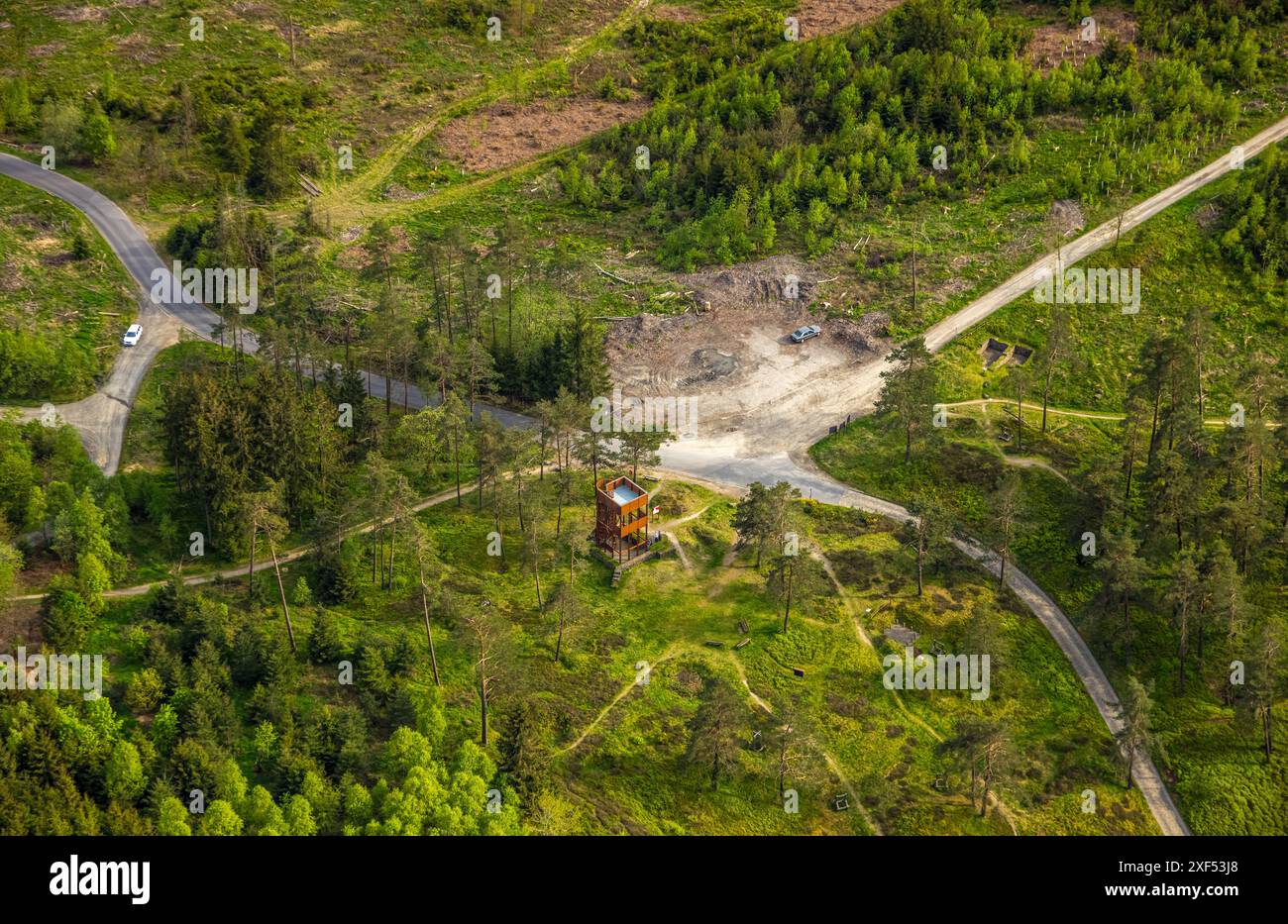 Aerial view, forest area with forest damage, mine field mine site ...