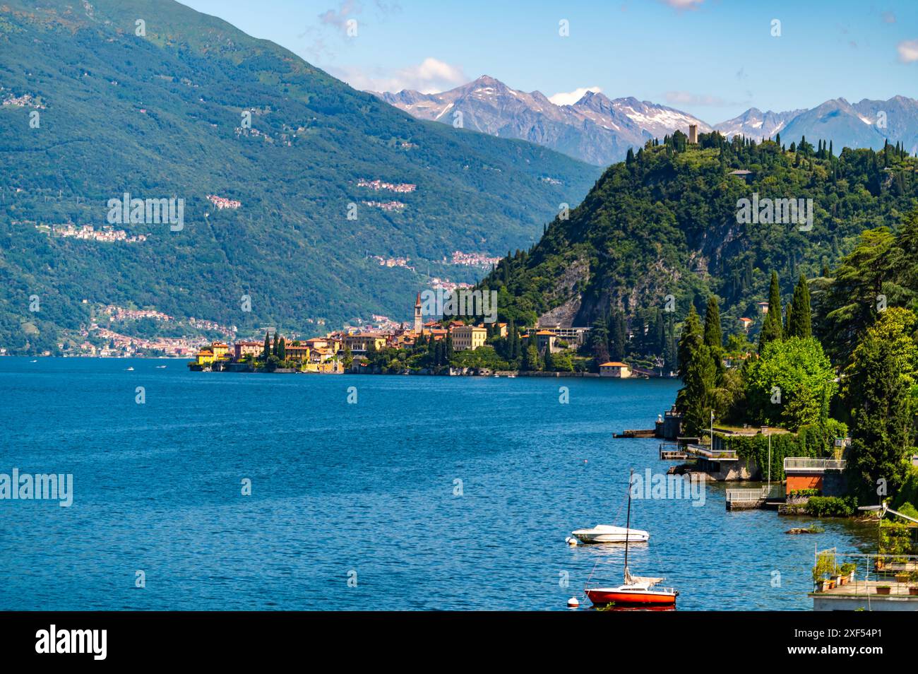 The town of Varenna, on Lake Como, photographed from afar, and the ...