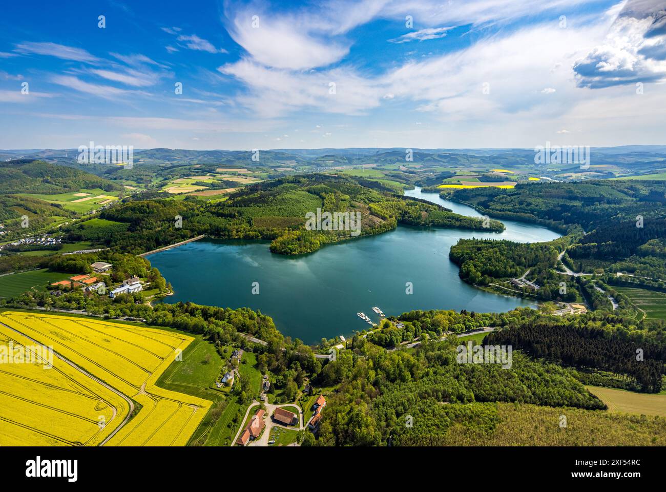 Aerial view, Hennesse and dam overview with distant view, blue sky with ...