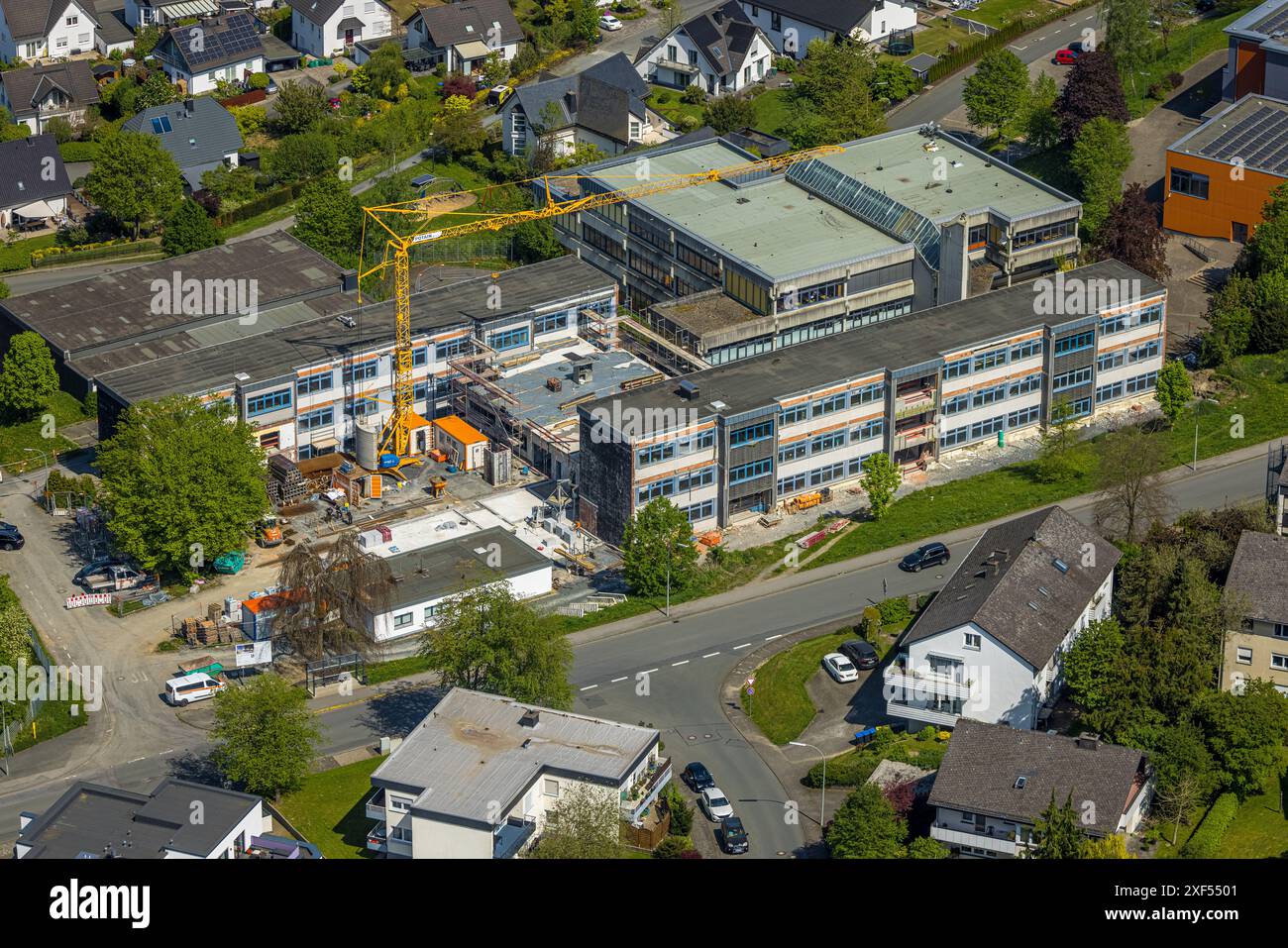 Construction site with construction crane at st walburga hauptschule hi ...