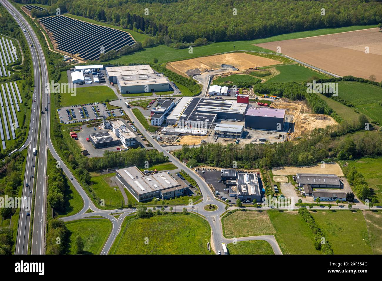 Aerial view, industrial estate Enste, on the A46 highway, ITH ...
