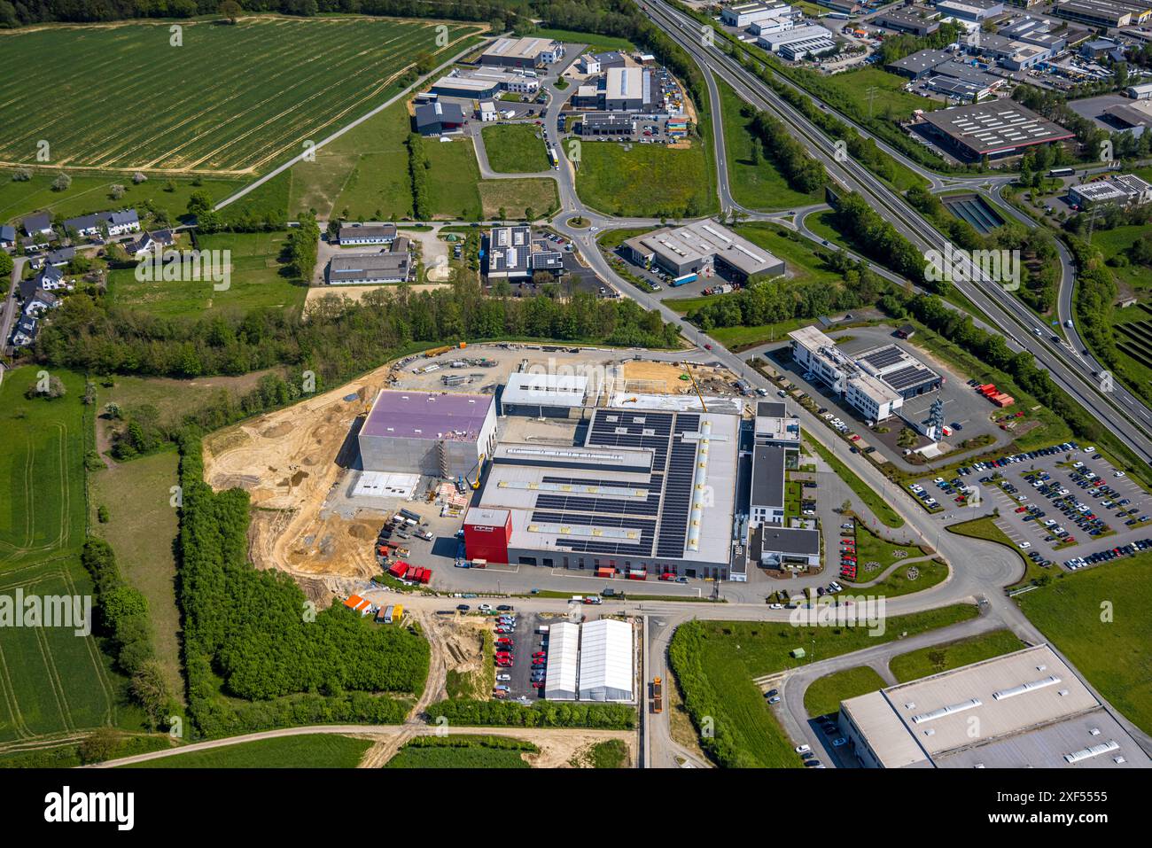 Aerial view, industrial estate Enste, on the A46 highway, ITH ...