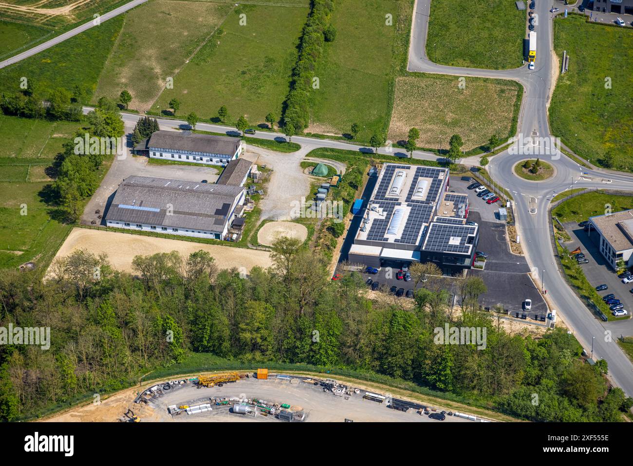 Aerial view, industrial estate Enste, on the A46 highway, ITH ...