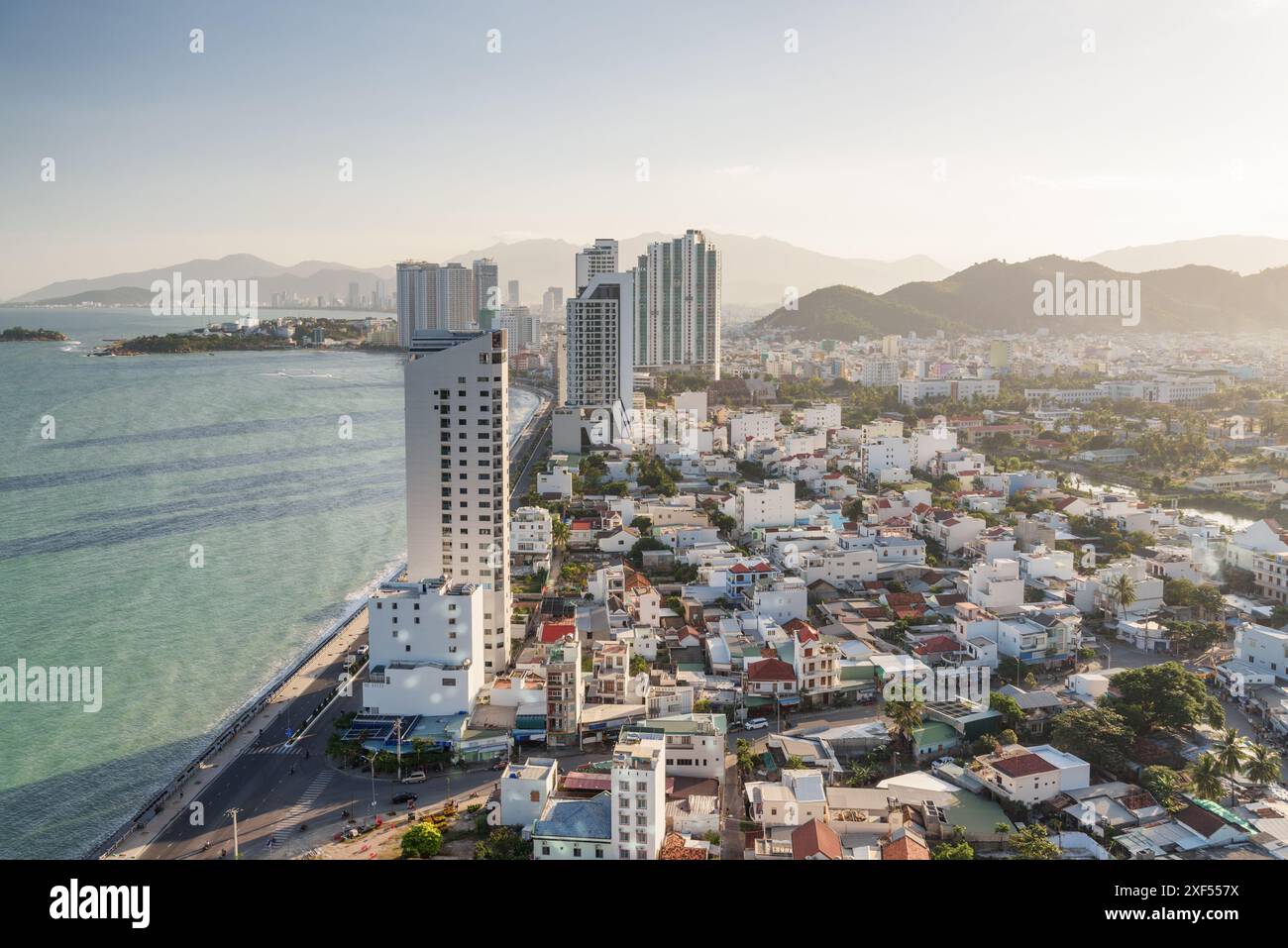 Scenic aerial view of Nha Trang city and Nha Trang Bay of the South ...