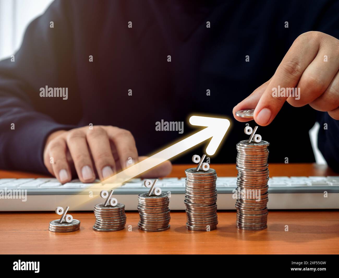 Business growth, investment, profit, save money concept. Percentage ...