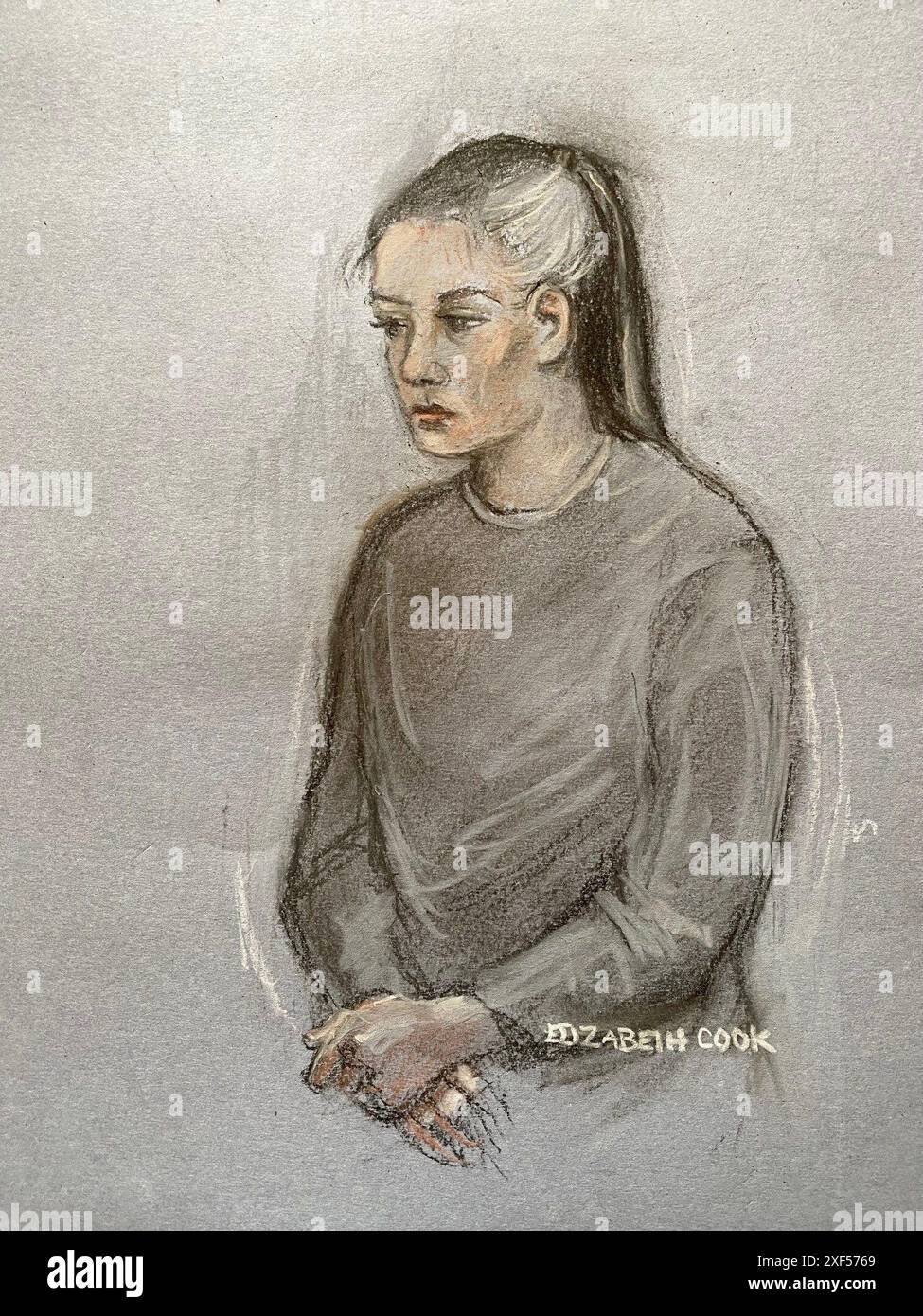 Court artist drawing by Elizabeth Cook of Linda De Sousa Abreu ...