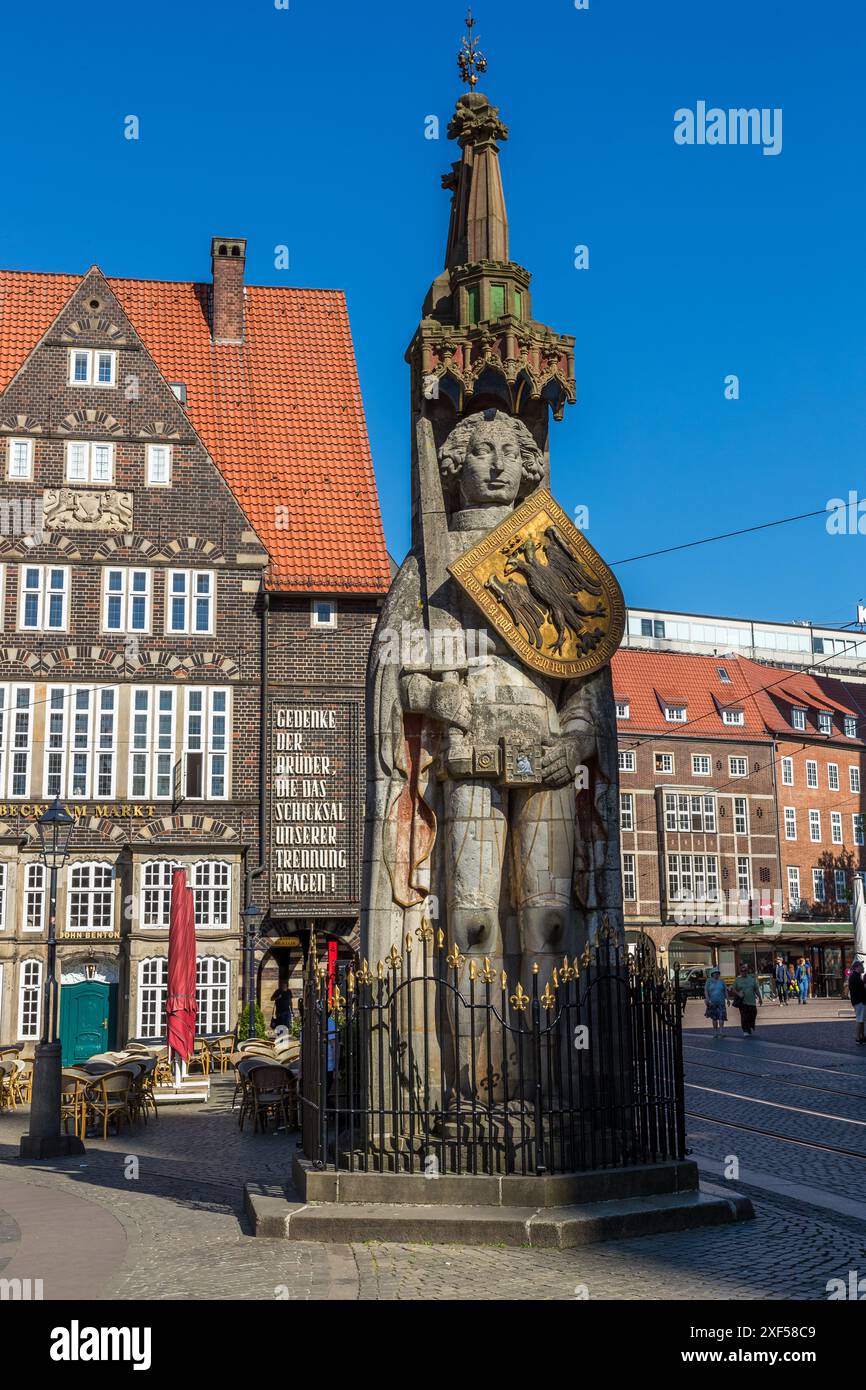 The Bremen Roland. The Roland statue erected in 1404 on the market ...
