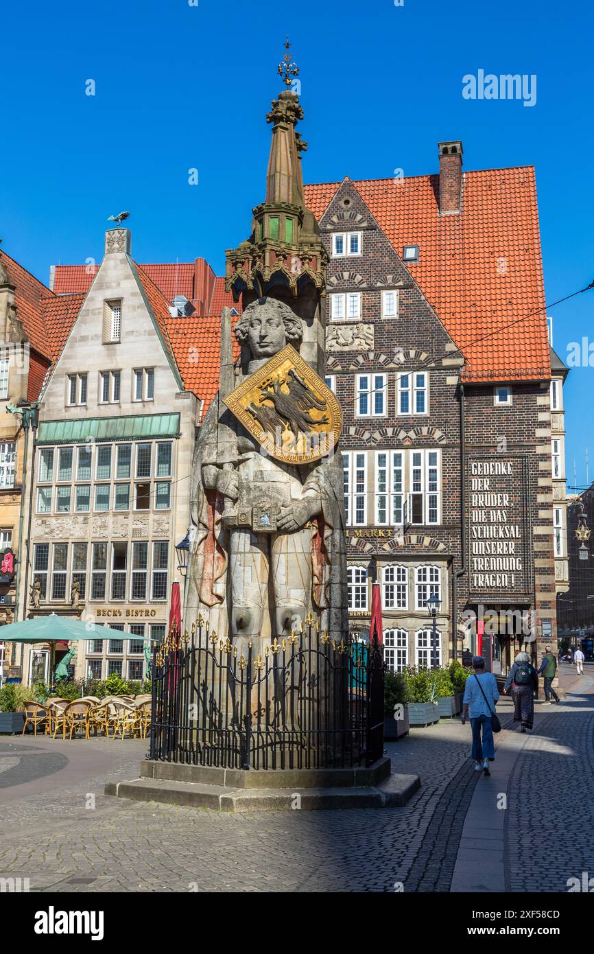 The Bremen Roland. The Roland statue erected in 1404 on the market ...