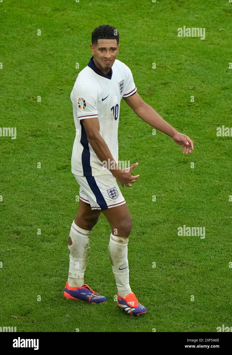 EDS NOTE: OBSCENITY - England's Jude Bellingham gestures after scoring his side's first goal ...