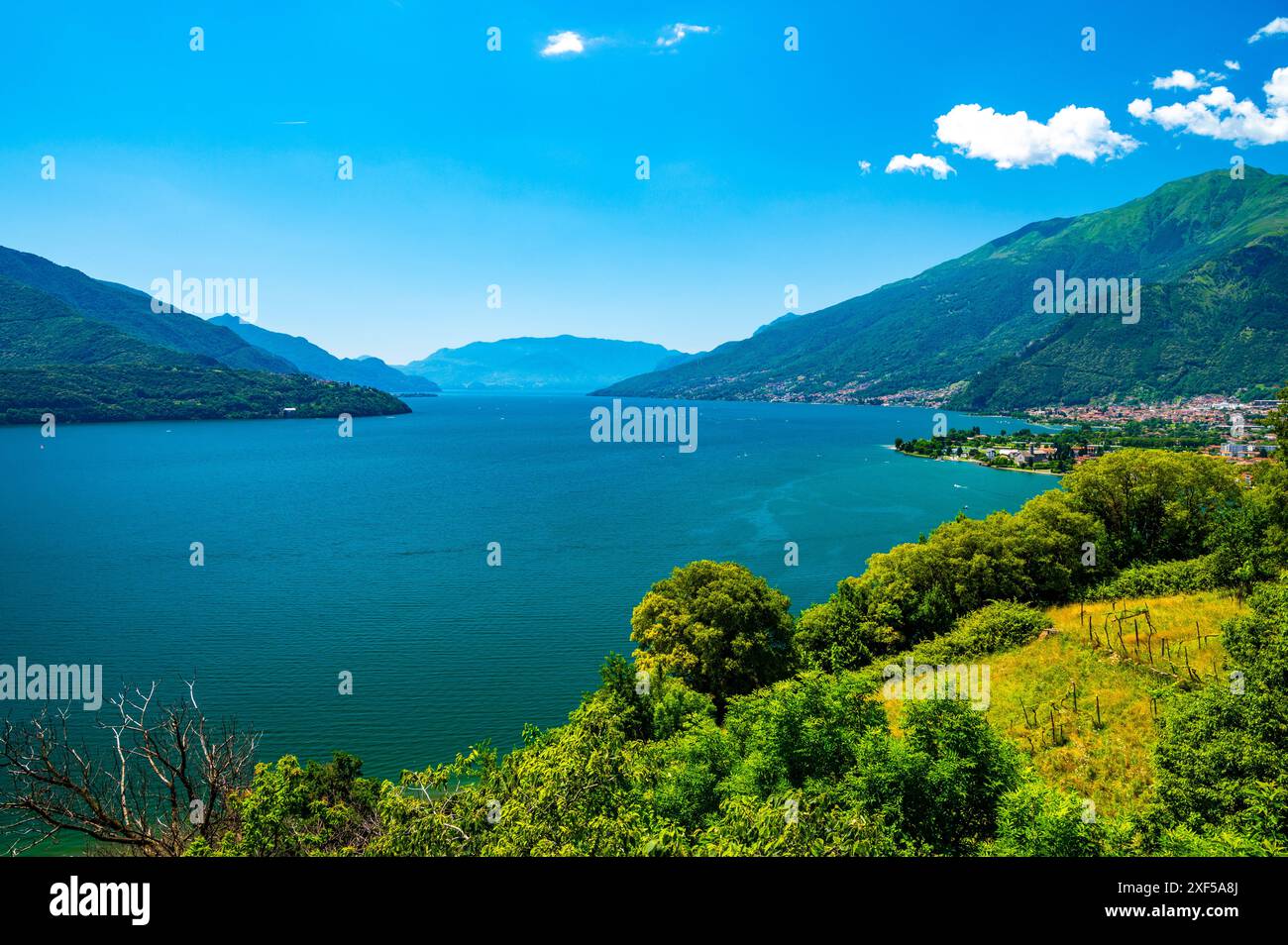 Panorama of the town of Domaso and Lake Como, on a summer day Stock ...