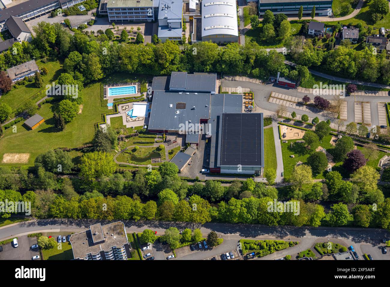 Aerial view, Sauerlandtherme Aqua Olsberg swimming pool, Olsberg ...