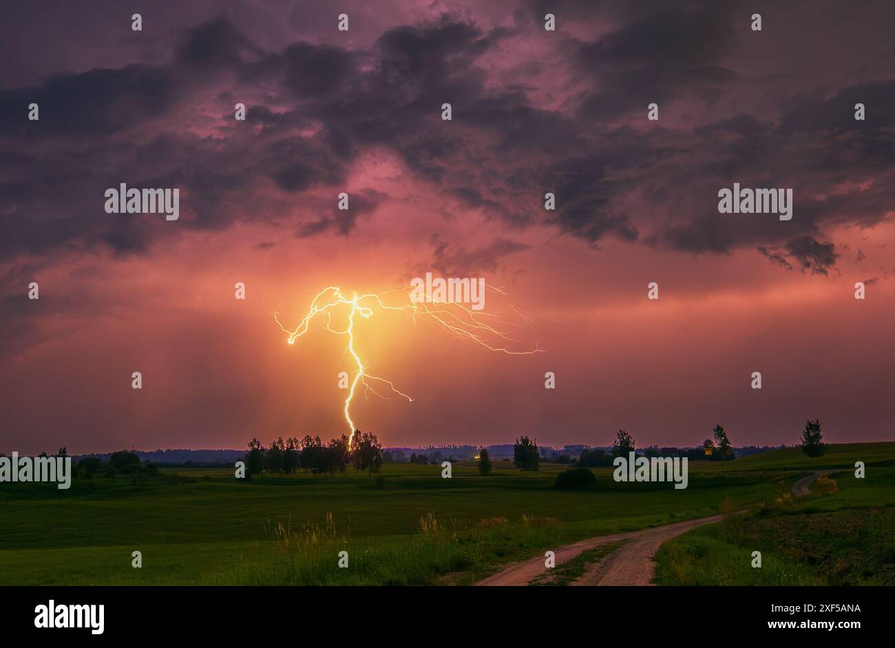 Dazzling lightning display brightening the nighttime with vibrant bolts ...