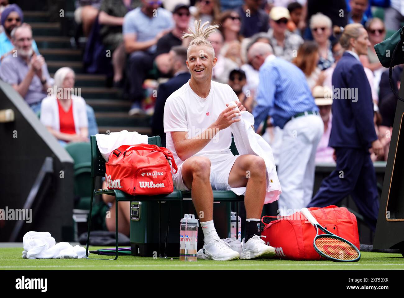 Mark Lajal during his match against Carlos Alcaraz (not pictured) on ...