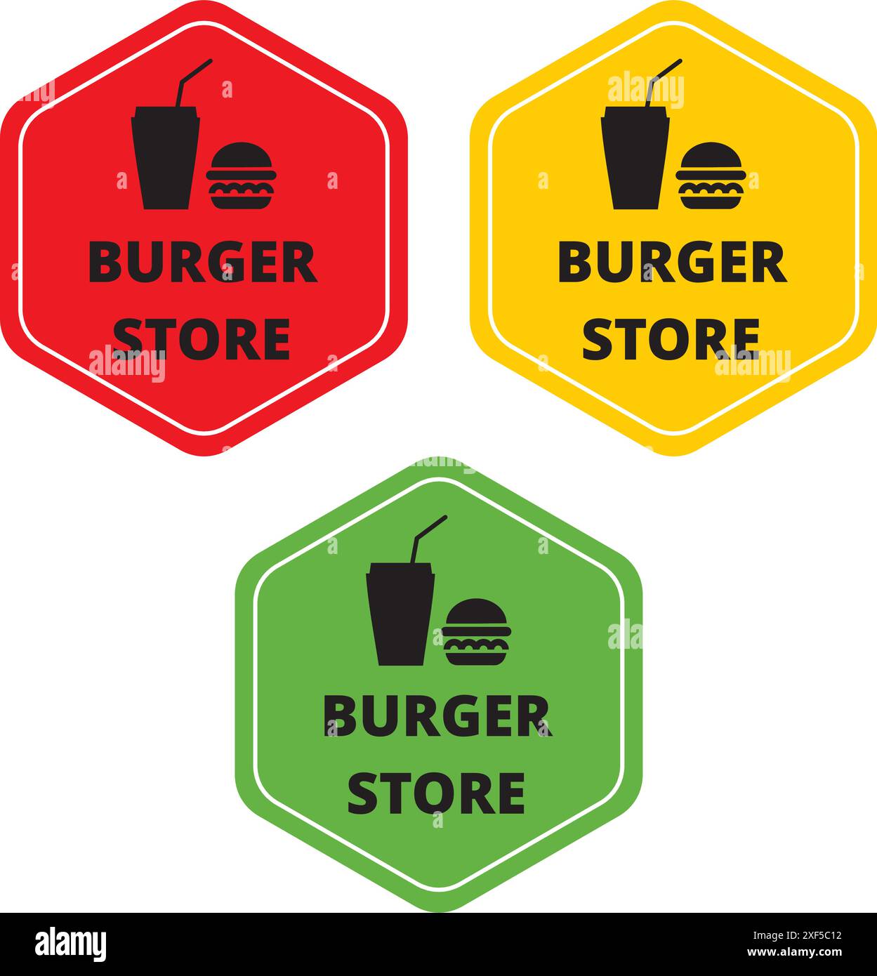 Burger store colored banners with text on a white background Stock ...