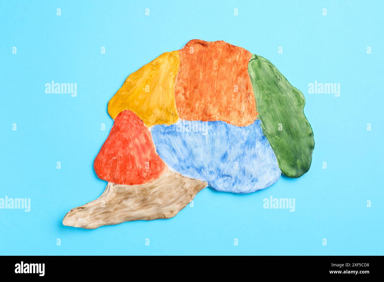 Amnesia problem. Brain with sections on light blue background, top view ...