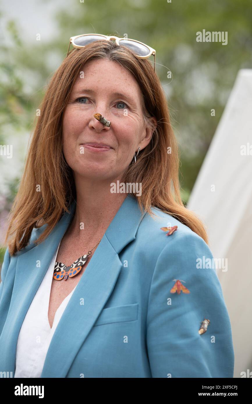 East Molesey, UK. 1st July, 2024. Sarah Mayfield poses with a Buff-Tip ...