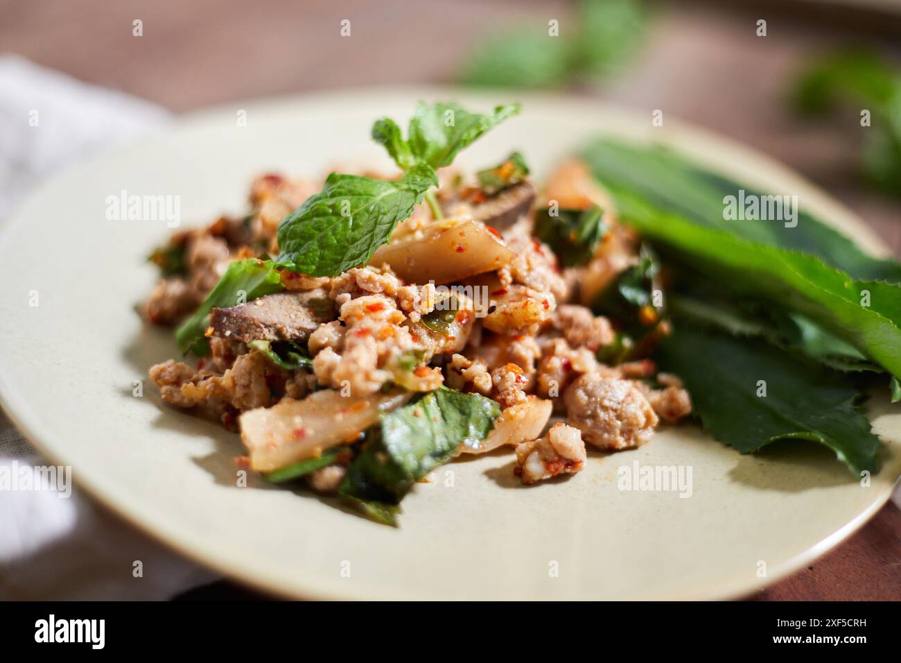 Spicy minced pork salad (Larb Moo) ,Thai food Stock Photo - Alamy