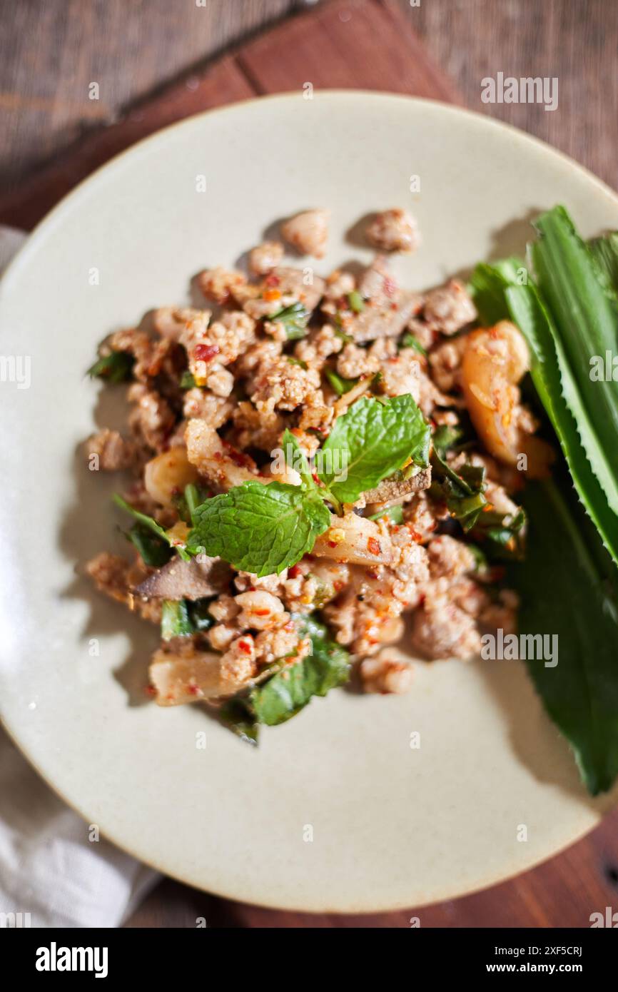 Spicy minced pork salad (Larb Moo) ,Thai food Stock Photo - Alamy