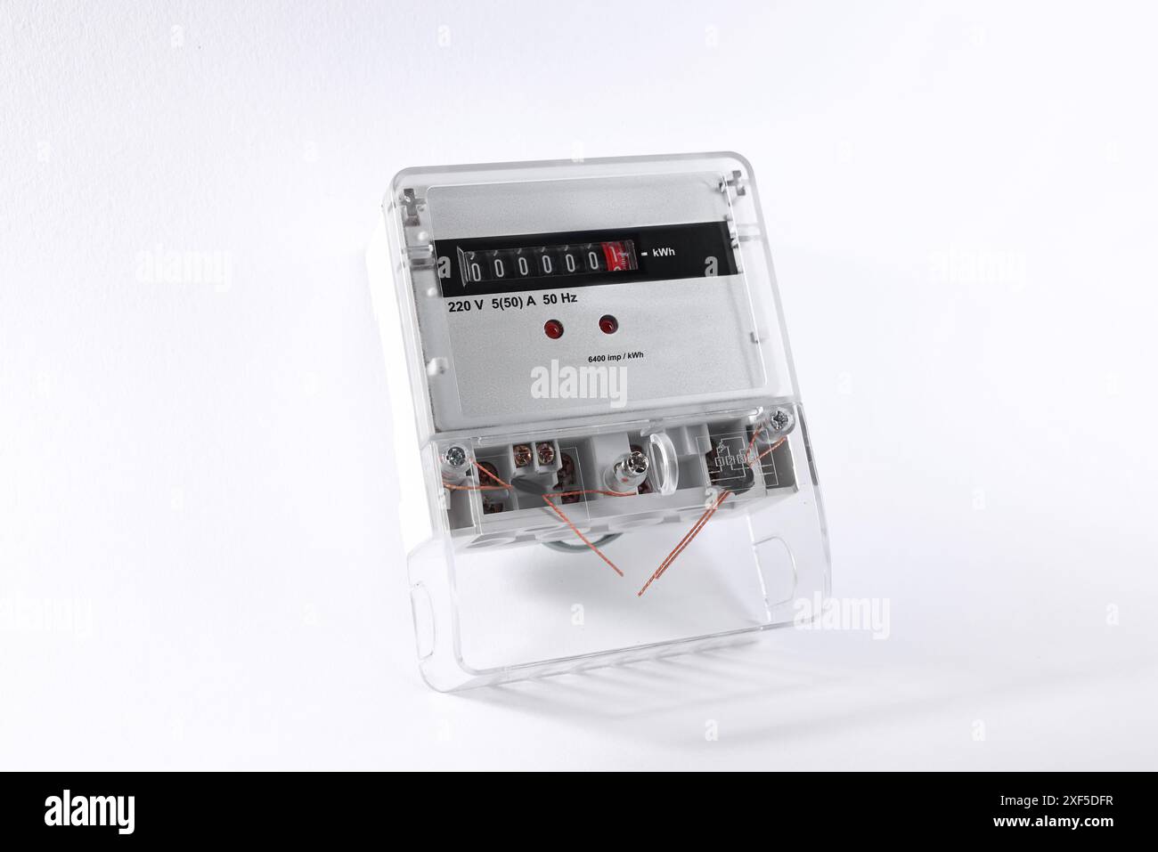 Electric meter on white background. Energy measuring device Stock Photo ...