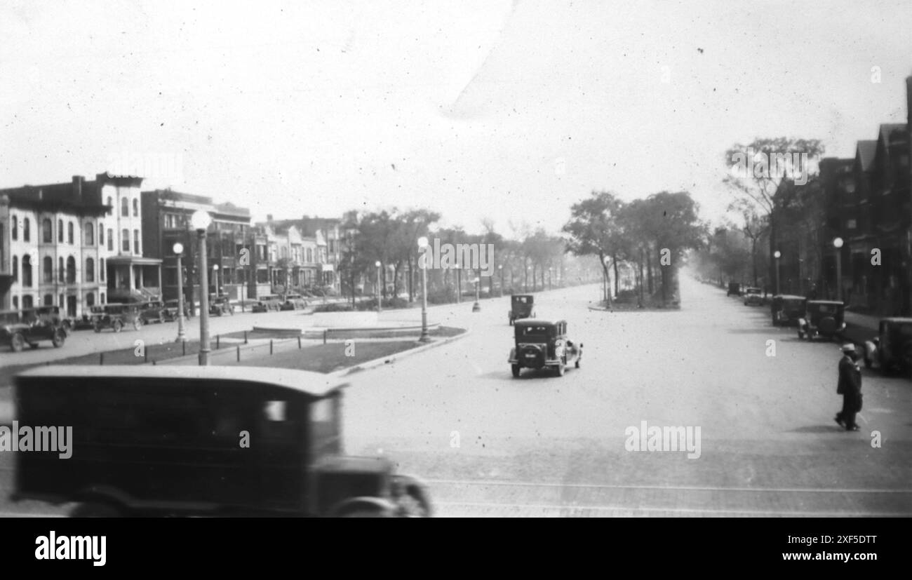 Transport: Cars on a wide road in Chicago, 1920. From a photograph ...