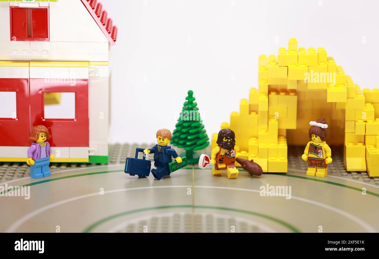 caveman and office boy become the neighborhood Stock Photo - Alamy