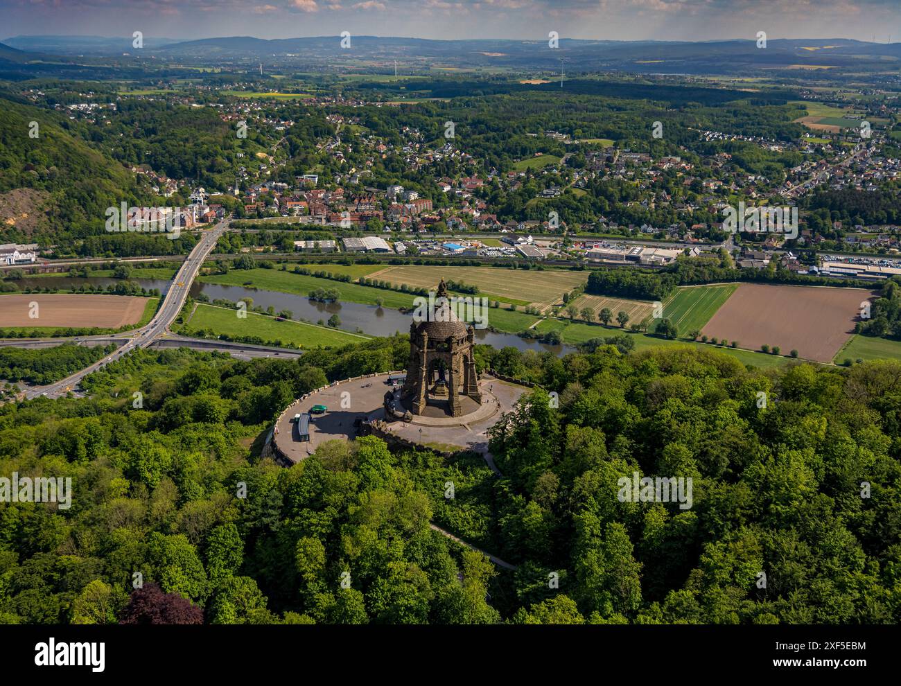 Aerial view, Kaiser Wilhelm Monument, cultural monument, Wiehengebirge ...
