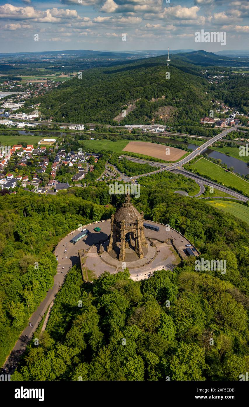 Aerial view, Kaiser Wilhelm monument, cultural monument, Wiehengebirge ...