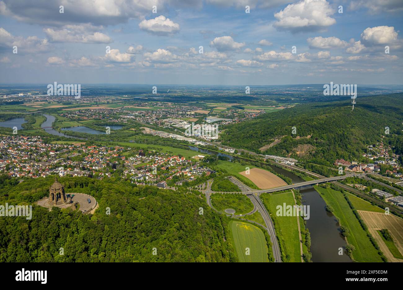 Aerial view, Kaiser Wilhelm monument, cultural monument, Wiehengebirge ...