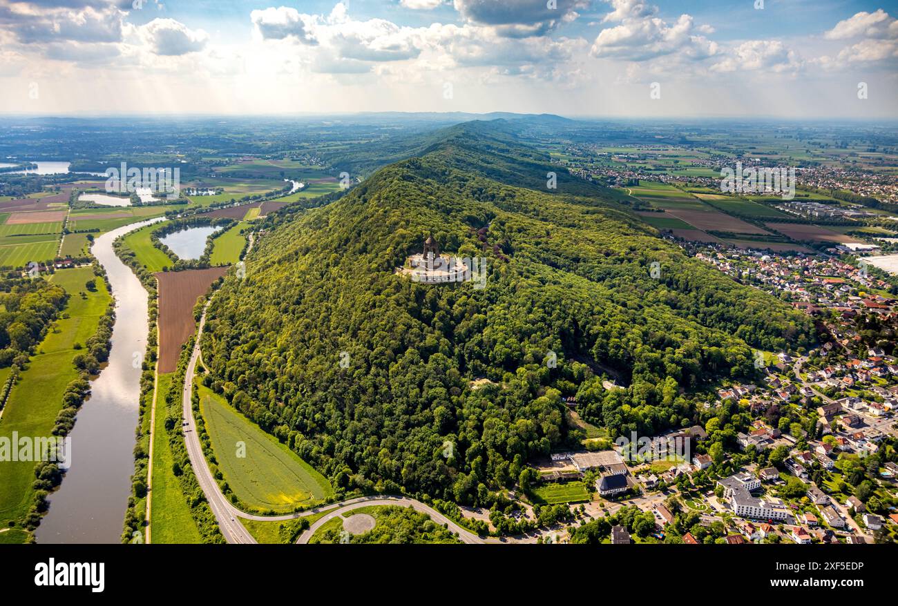 Aerial view, Kaiser Wilhelm Monument, cultural monument, Wiehengebirge ...