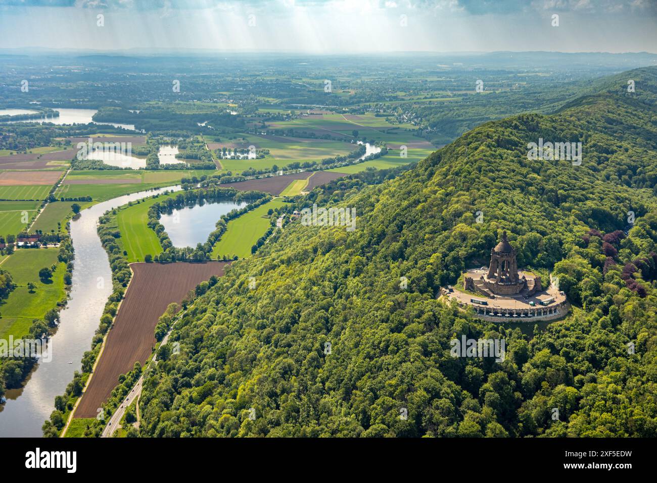 Aerial view, Kaiser Wilhelm Monument, cultural monument, Wiehengebirge ...