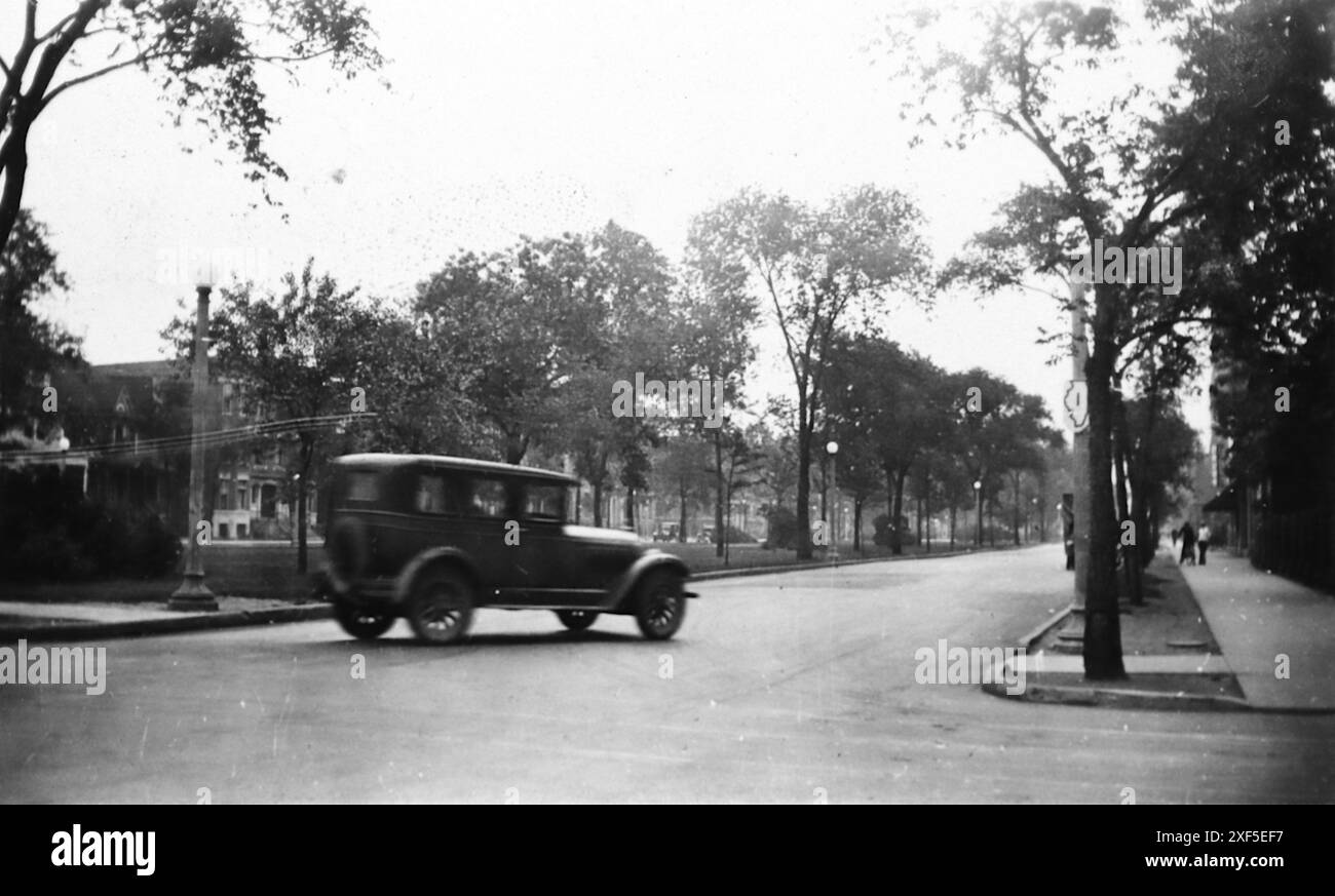 Transport: A single car on a wide road in Chicago, 1920. From a ...