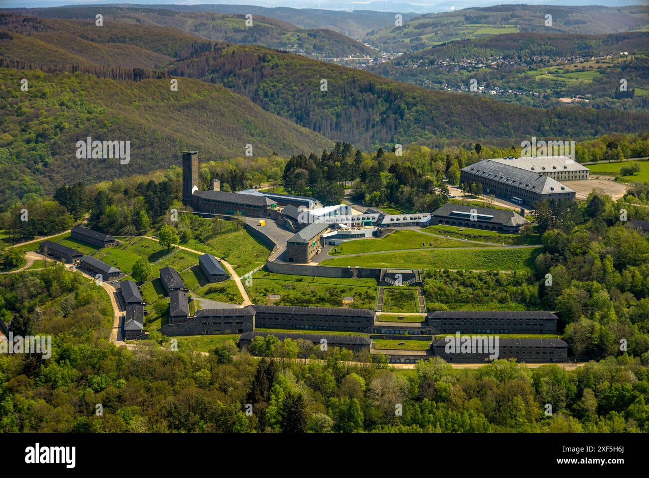 Aerial view, Vogelsang IP building complex and historical museum on ...