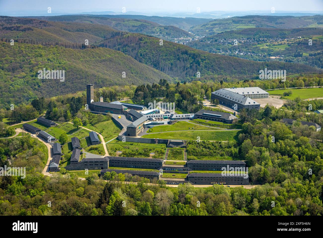 Aerial view, Vogelsang IP building complex and historical museum on ...