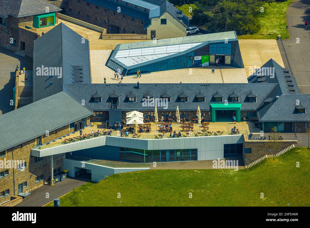 Aerial view, Vogelsang IP building complex and historical museum on the ...